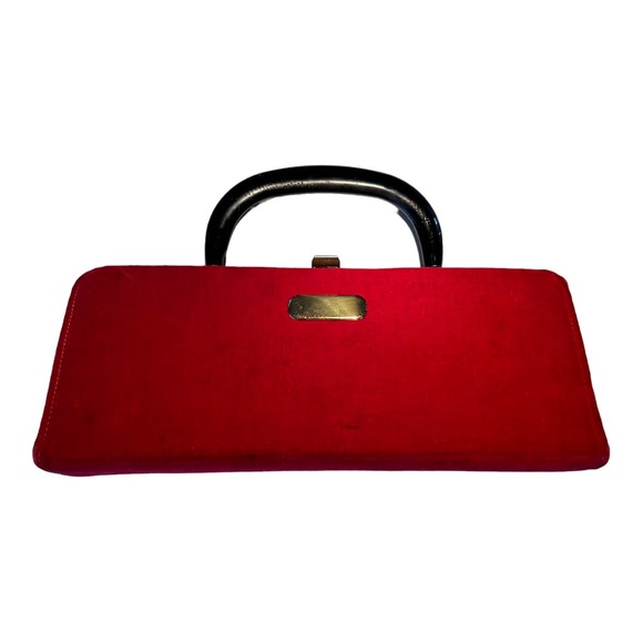 Stylemark | Bags | Vintage Red Velvet Small Black Handle Purse | Poshmark